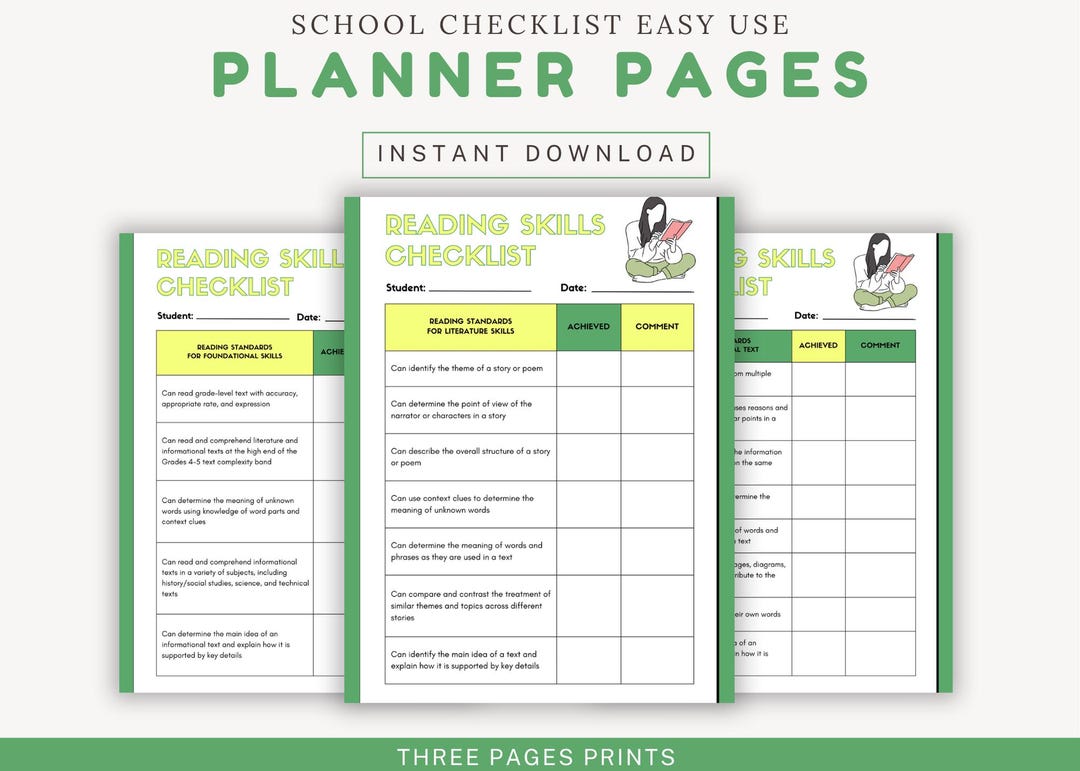 Editable Reading Skills Checklist Planner Pages, Customizable A4 PDF ...
