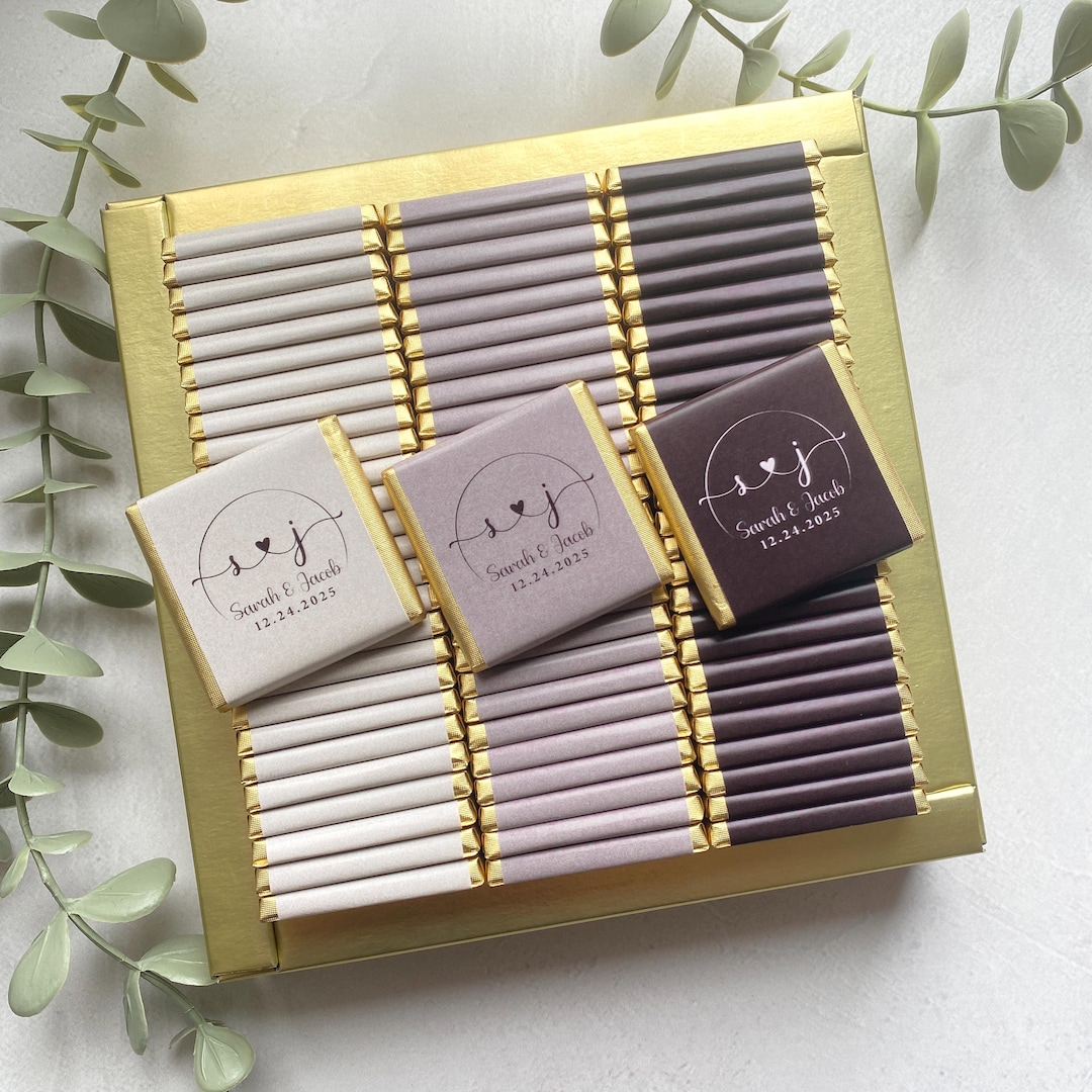 Personalized Wedding Chocolate Favors: Gold Foil, Custom Design (50 Pcs ...