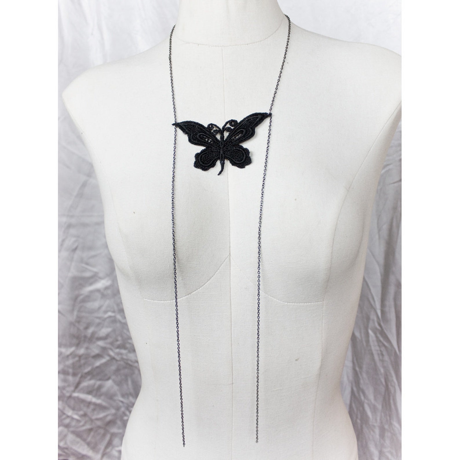 Lace Butterfly Necklace - BUTTERFLY - Black Vintage Lace and Other Hand ...