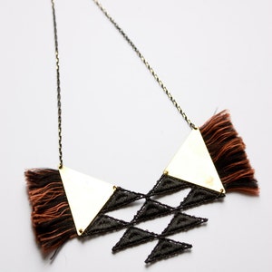 Statement Lace Necklace - TESSELATE - Black Lace Brass Triangles Ember ...