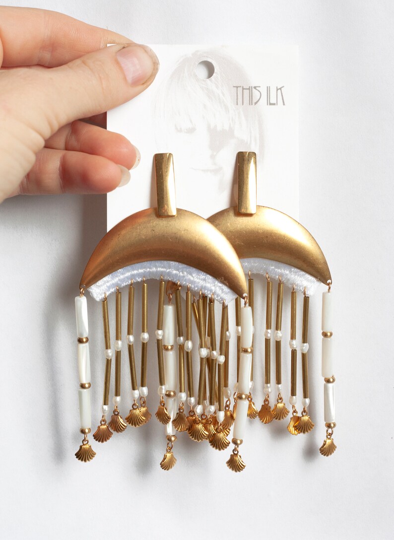 Pearl Chandelier Statement Earrings CHRYSAORA Brass Nacre - Etsy