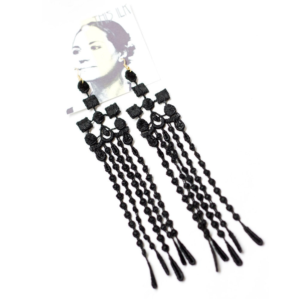 Lace Earrings - OCTOPUS - Statement Earrings Black Lace Long Earrings ...