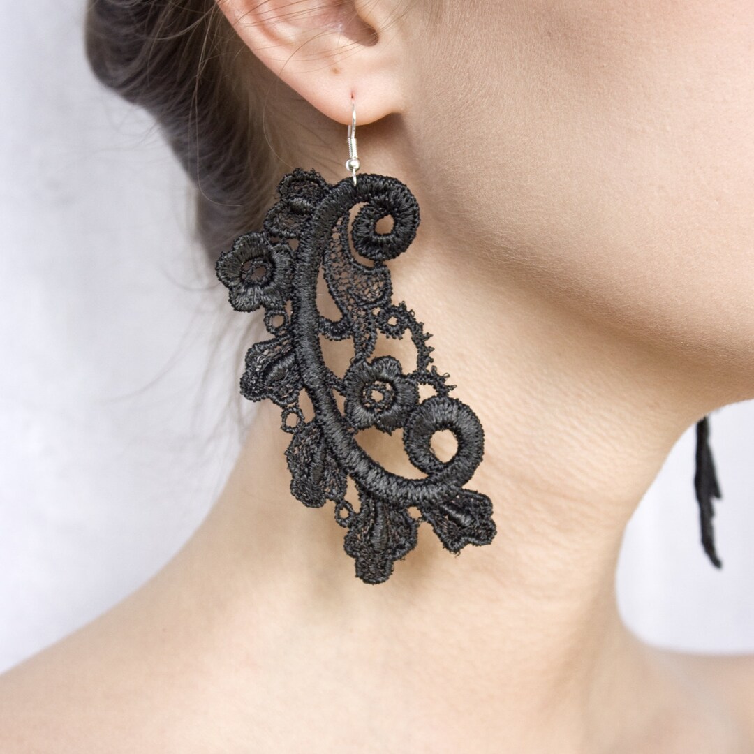 Lace Earrings FERN Vintage Lace Statement Earrings - Etsy
