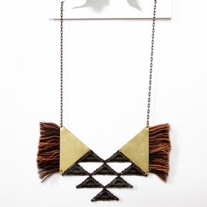 Statement Lace Necklace - TESSELATE - Black Lace Brass Triangles Ember ...