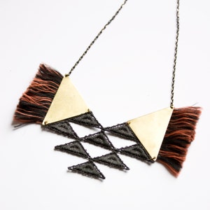 Statement Lace Necklace - TESSELATE - Black Lace Brass Triangles Ember ...