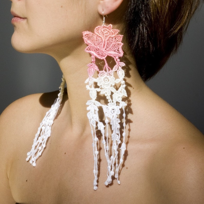 Vintage Rose Lace Earrings - SPANISH ROSE - Dangle Statement Earrings ...