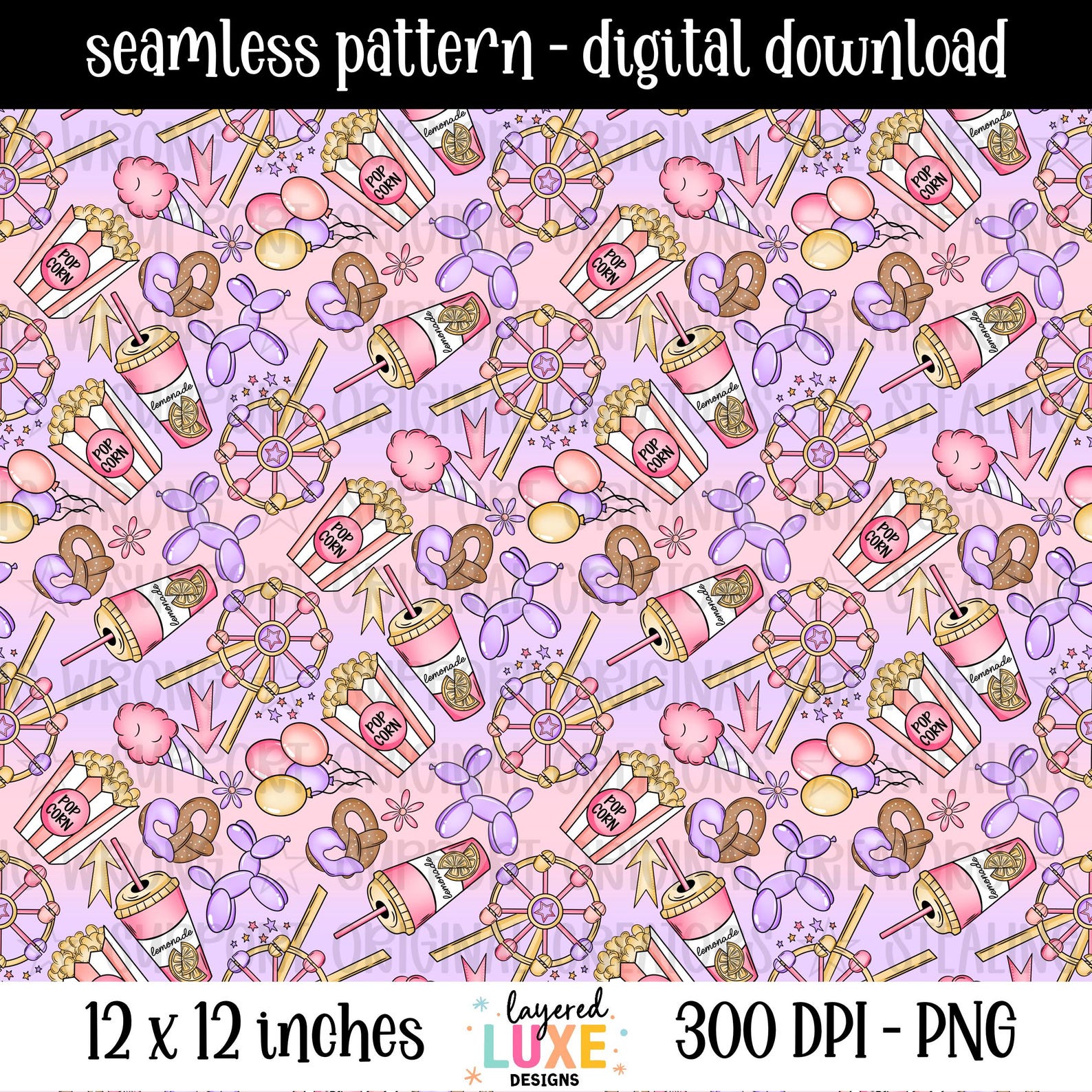 Carnival Seamless Pattern PNG | Summer Fair Digital Paper | Ferris ...