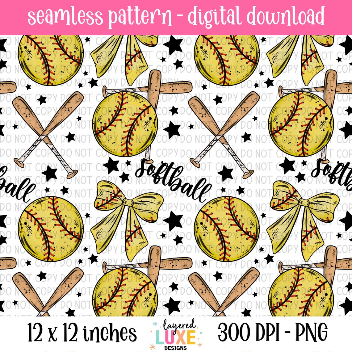 Softball Seamless Pattern, (digital Paper PNG) - Etsy