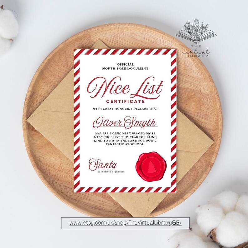 Red Santa Nice List Certificate - Personalised Christmas Certificate ...
