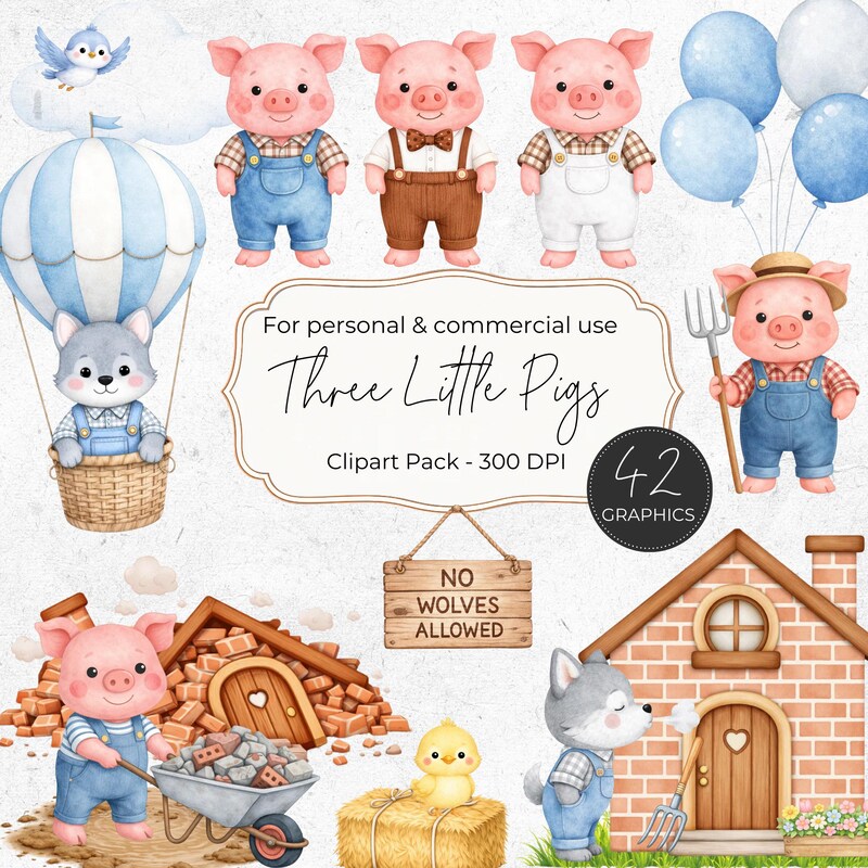 3 Little Pig Clipart - Etsy