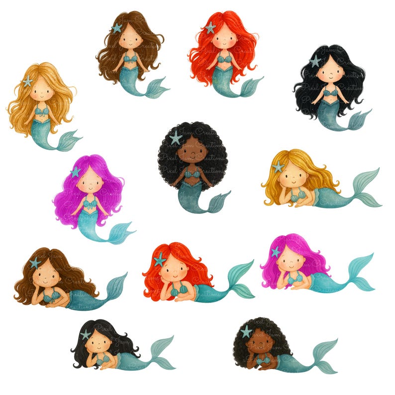 Little Mermaid Clipart Set: 58 PNG Graphics, Commercial Use - Etsy ...