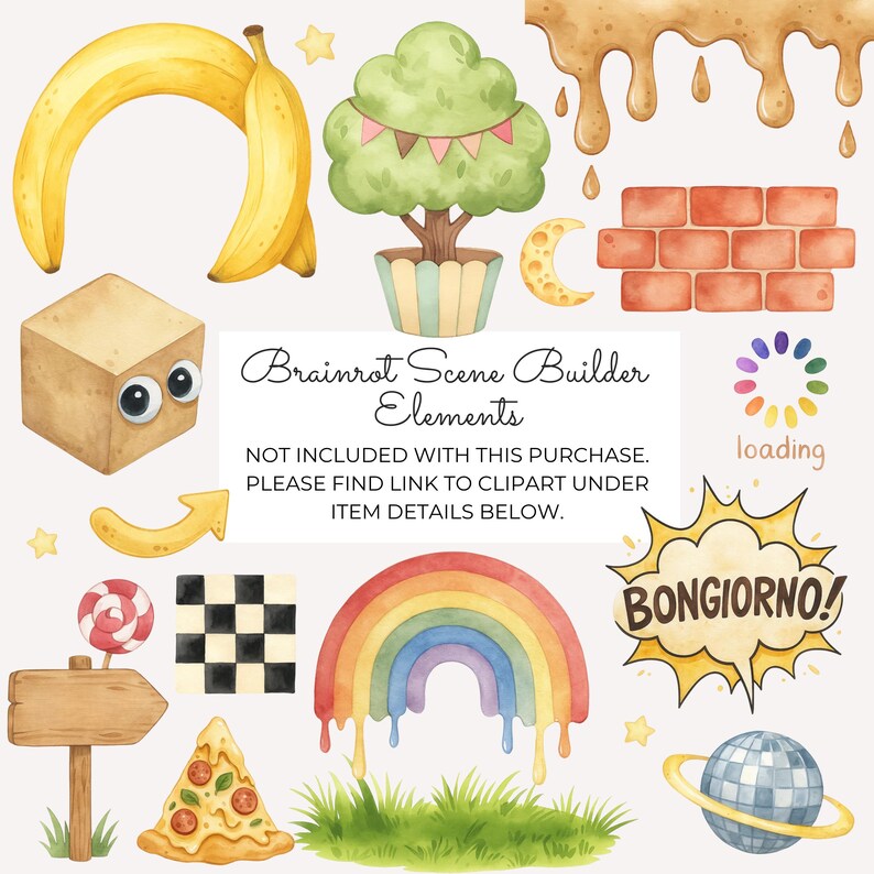 Italian Brainrot Characters Clipart, Cute PNG Cartoon Creatures, Kawaii ...