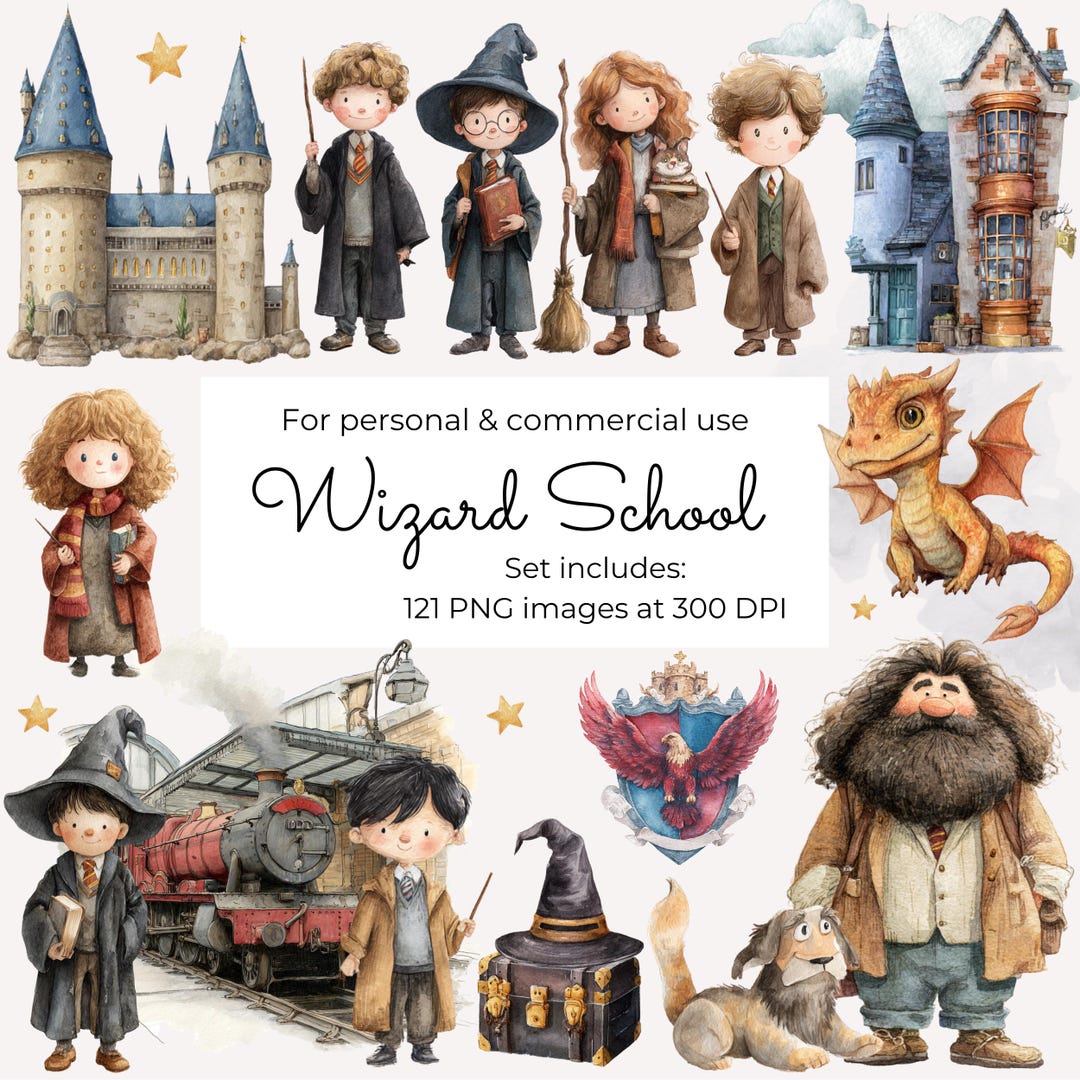 Wizard School Clipart Set, Clipart for Commercial Use, Magical Pngs ...