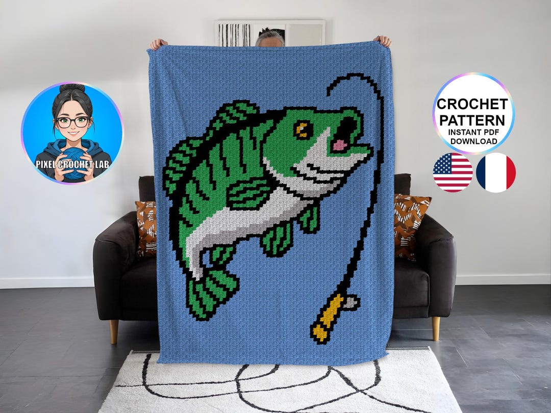 Bass Fish C2C Blanket Crochet Pattern, Fishing Afghan Pattern ...