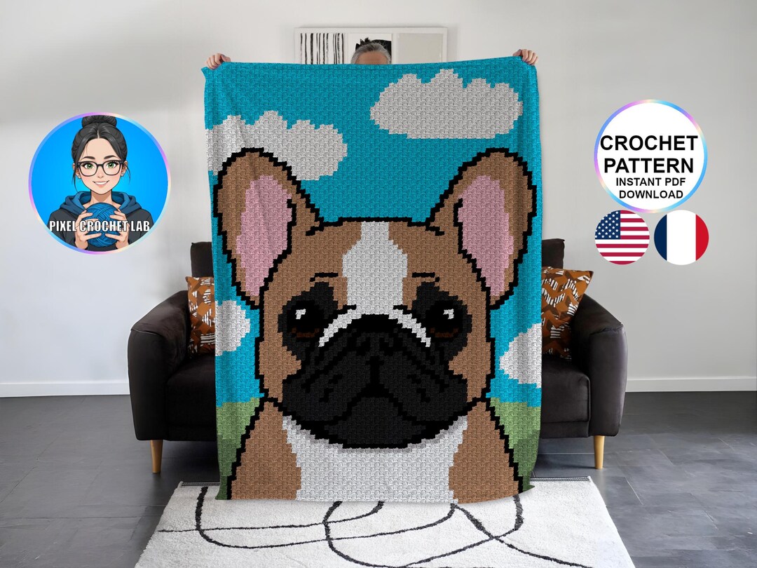 French Bulldog C2C Blanket Crochet Pattern, Afghan Frenchie Dog Pattern ...