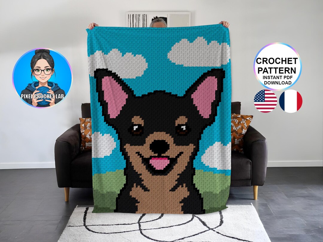 Chihuahua C2C Blanket Crochet Pattern, Afghan Animal Dog Pattern, Plaid ...