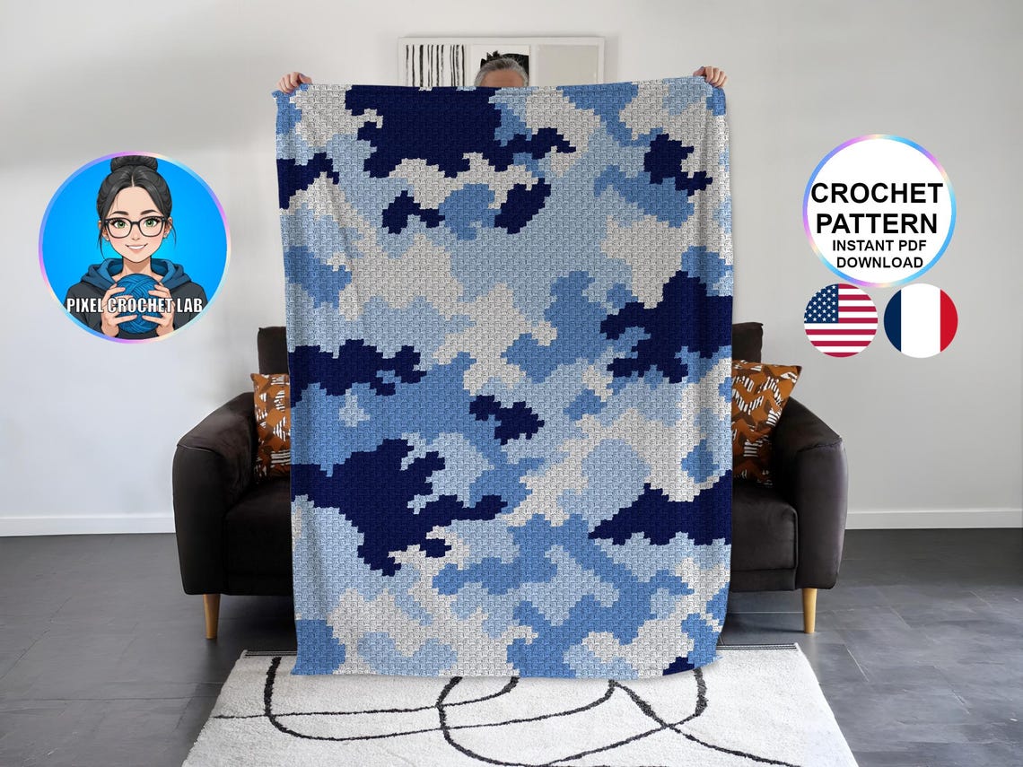 Camo C2C Blanket Crochet Pattern, Camouflage Afghan Pattern, Military ...