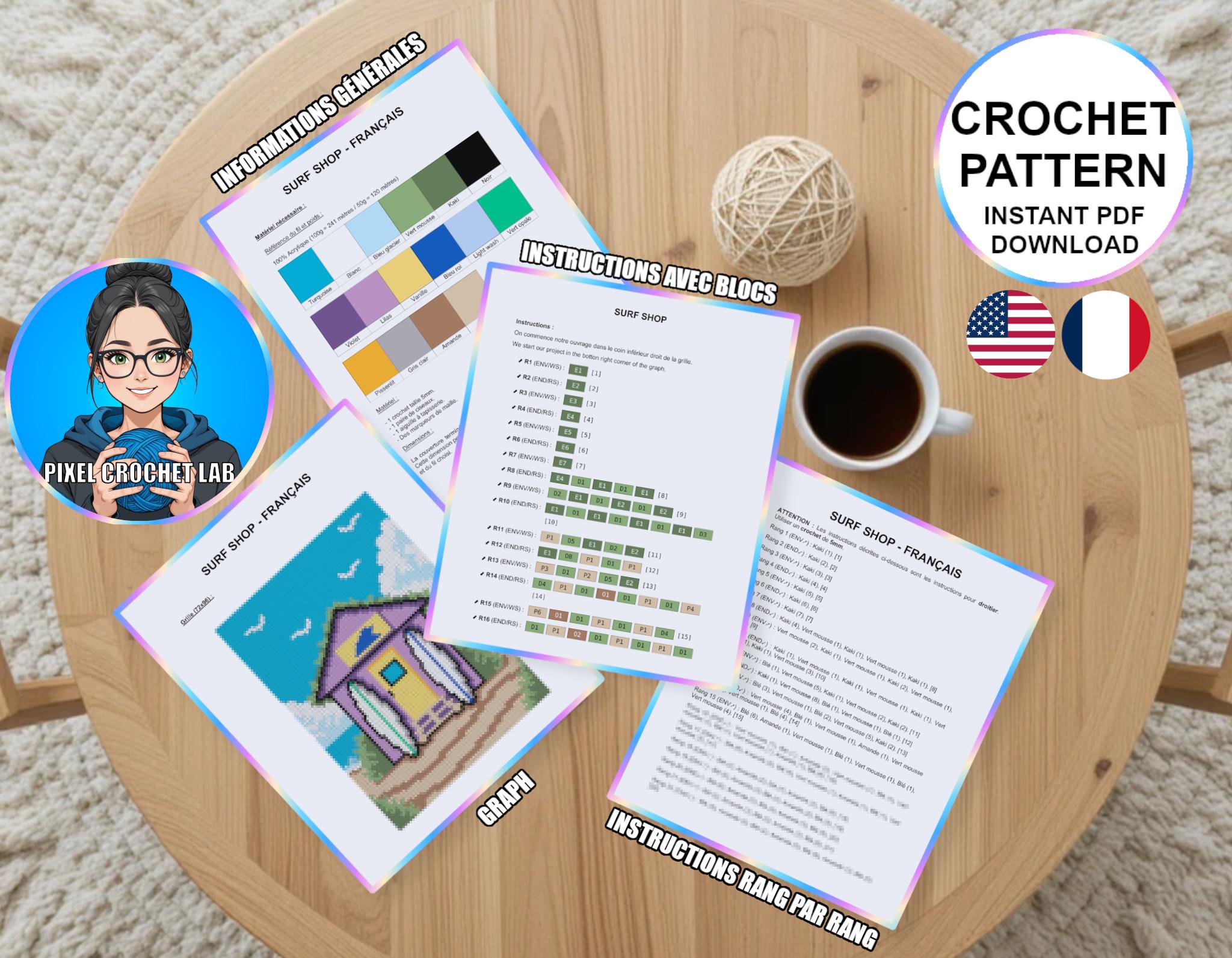 Surf Shop Paddle Board C2C Blanket Crochet Pattern, Afghan Beach ...