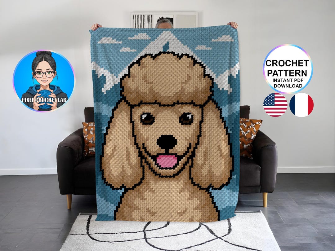 Poodle C2C Blanket Crochet Pattern, Afghan Animal Dog Pattern, Plaid ...