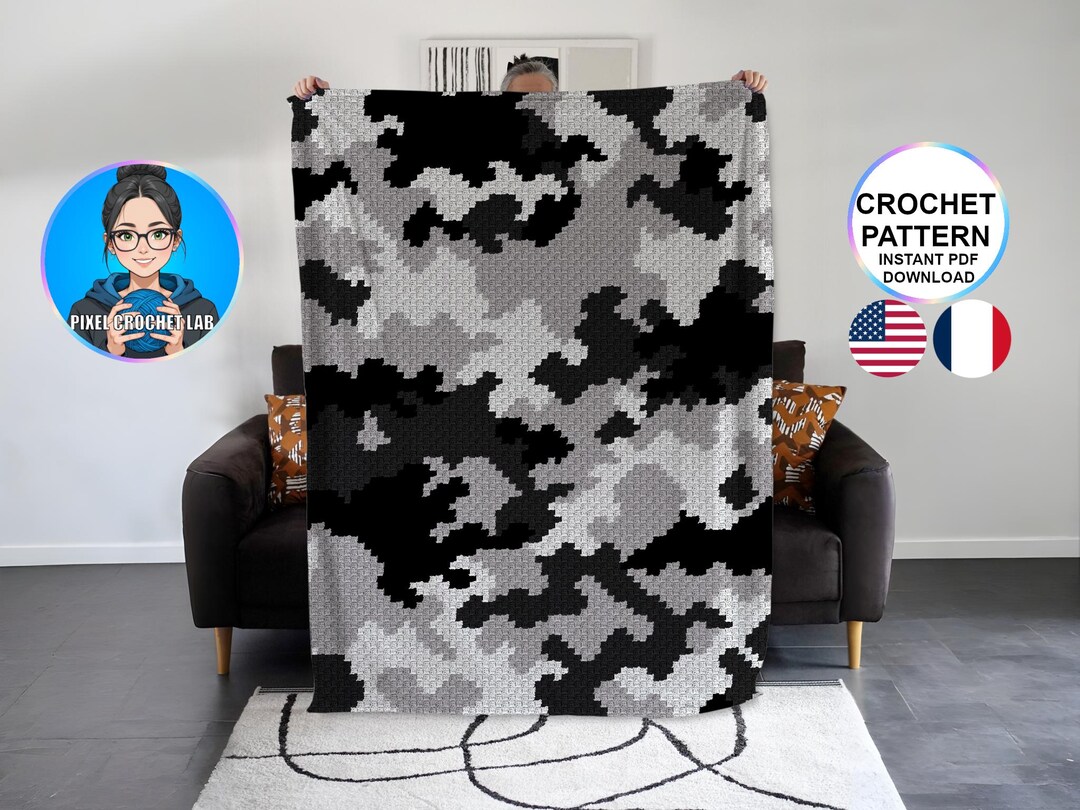 Camo C2C Blanket Crochet Pattern, Camouflage Afghan Pattern, Military ...
