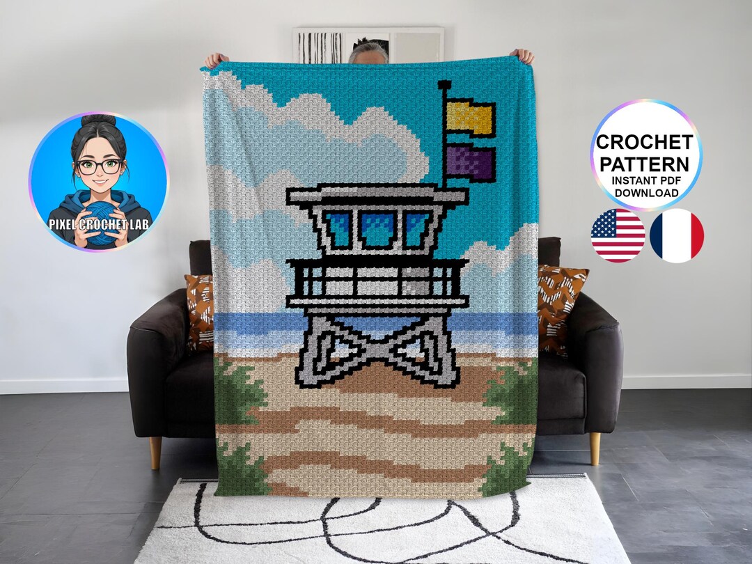 Lifeguard Tower C2C Blanket Crochet Pattern, Afghan Beach, Graphghan ...