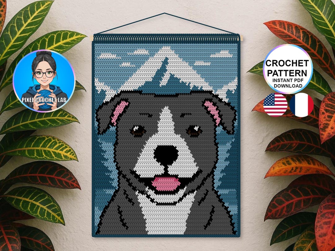 Staffy Dog Tapestry Crochet Pattern, Mountain and Forest Landscape Wall ...