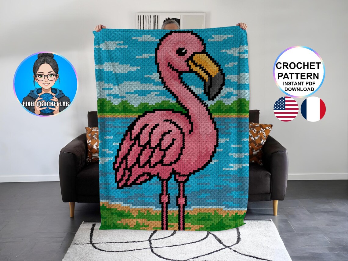 Pink Flamingo C2C Crochet Blanket Pattern | Bird Graphghan Throw ...
