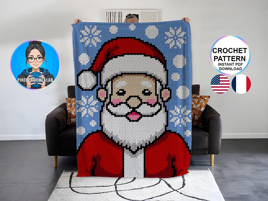 Christmas Santa Claus C2C Blanket Crochet Pattern, Xmas Afghan, Winter ...