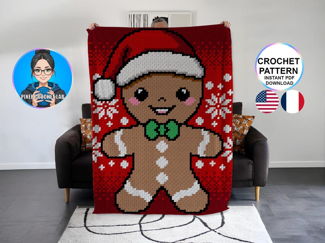 Gingerbread Man C2C Blanket Crochet Pattern, Xmas Afghan, Winter ...