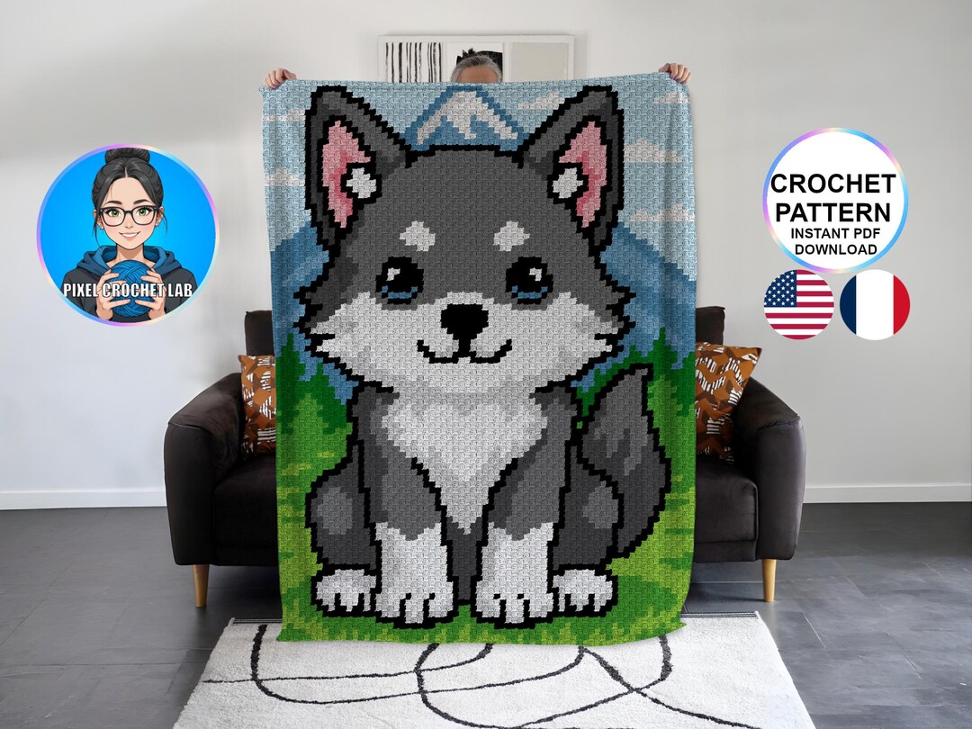 Little Wolf C2C Crochet Blanket Pattern, Afghan Design, Graphghan for ...