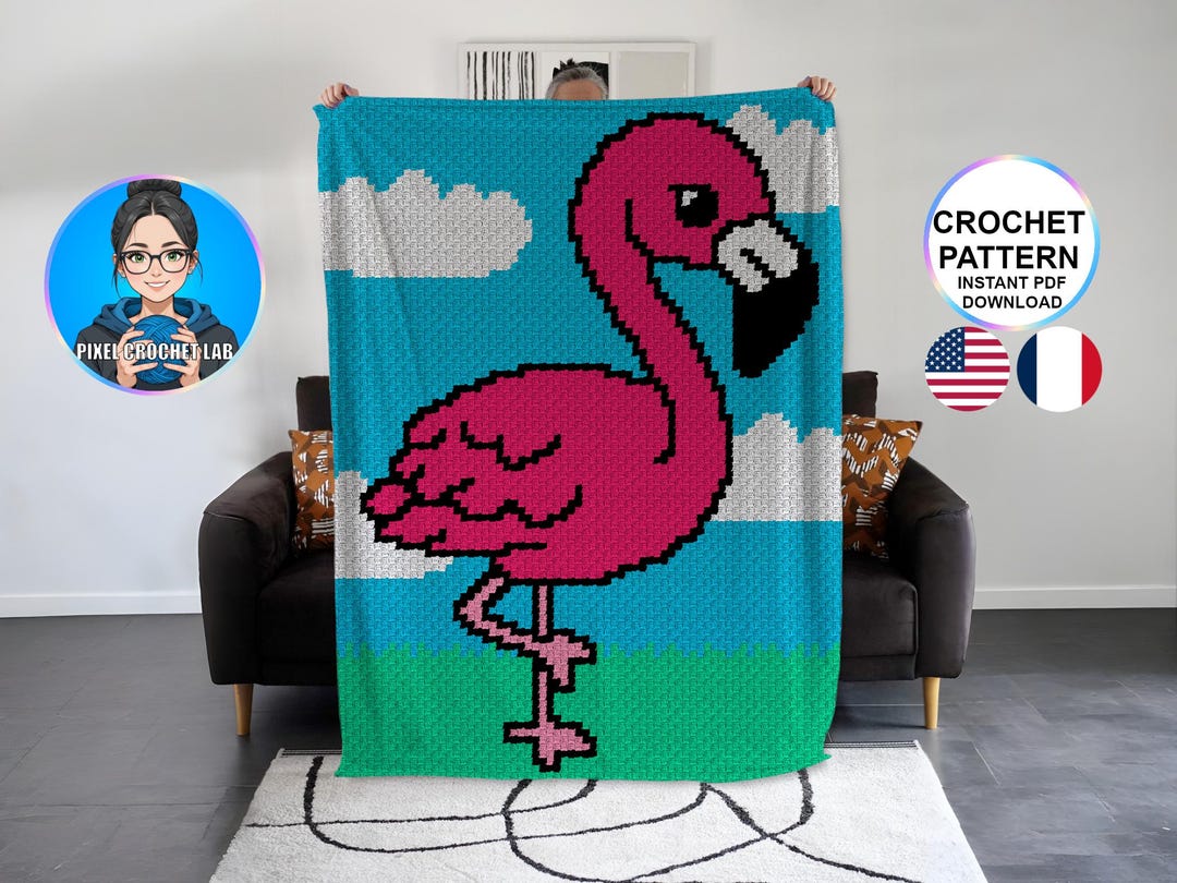 Little Flamingo C2C Blanket Crochet Pattern, Bird Afghan Pattern ...