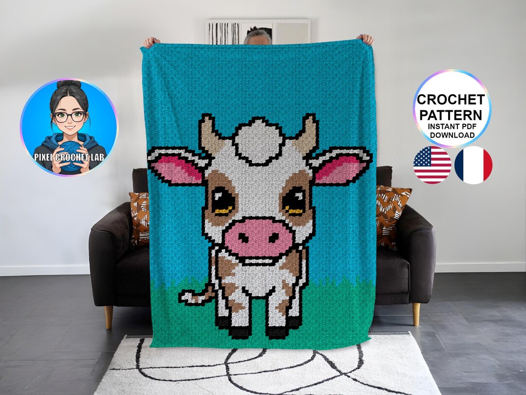 Horned Cow Blanket Crochet Pattern for Baby, Child, C2c (corner to ...