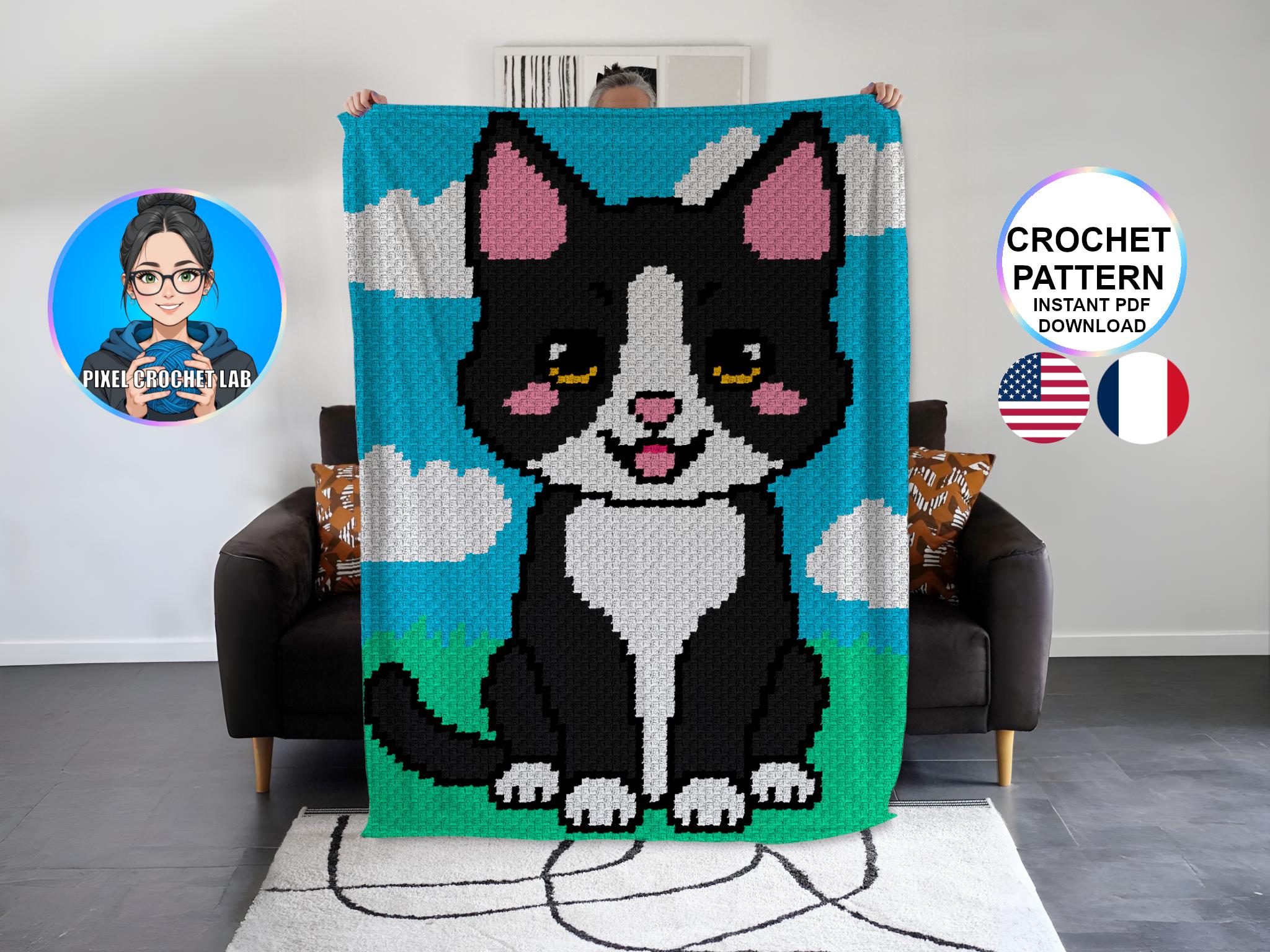 Tuxedo Cat C2C Blanket Crochet Pattern, Afghan Kitten Pattern ...