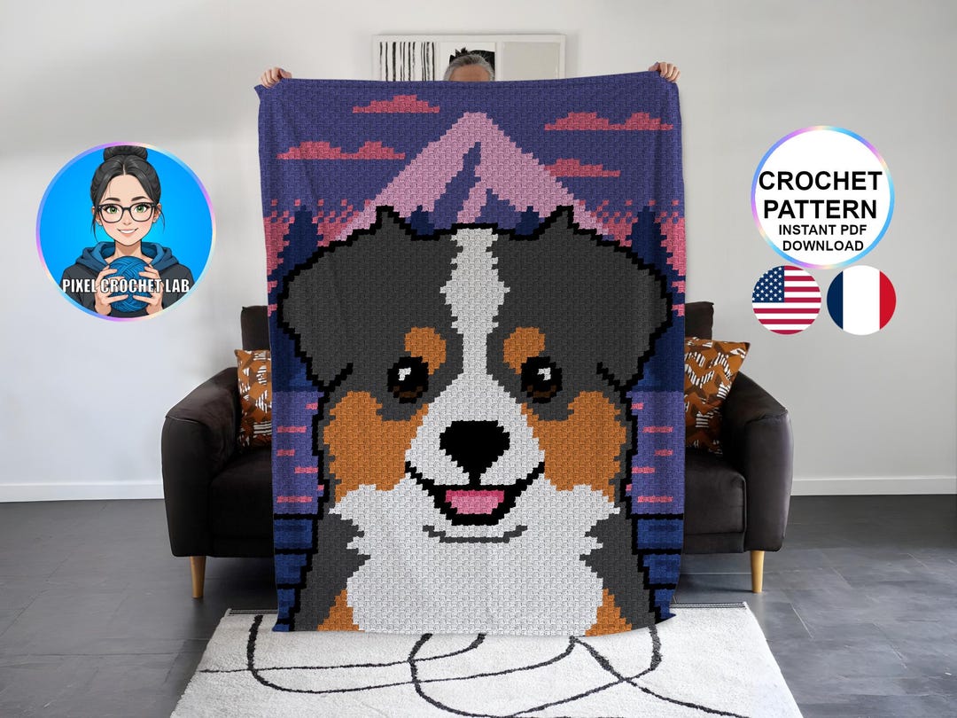 Miniature American Shepherd C2C Blanket Crochet Pattern, Afghan Dog ...