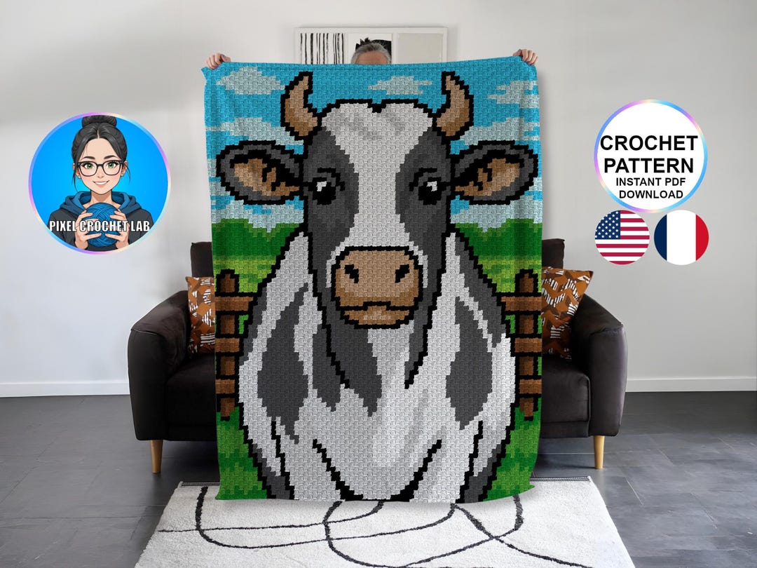 Cow C2C Crochet Blanket Pattern, Afghan Design, Animal Graphghan for ...