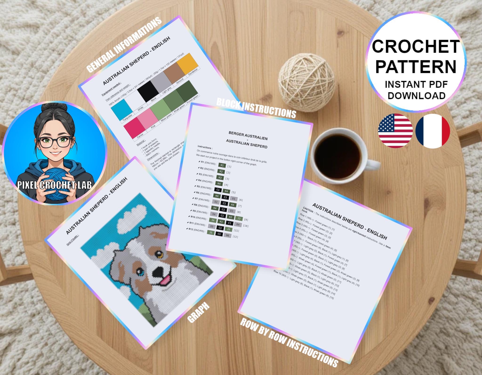 Australian Sheperd C2C Blanket Crochet Pattern, Afghan Animal Dog ...