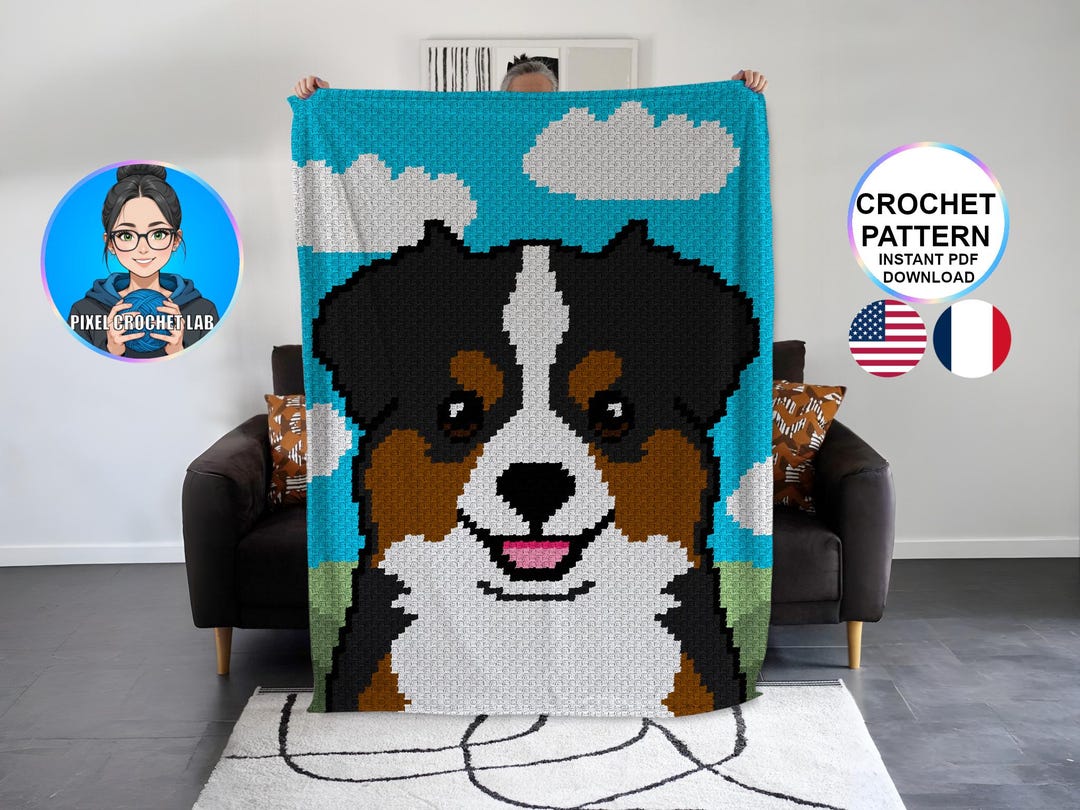 Miniature American Sheperd C2C Blanket Crochet Pattern, Afghan Dog ...