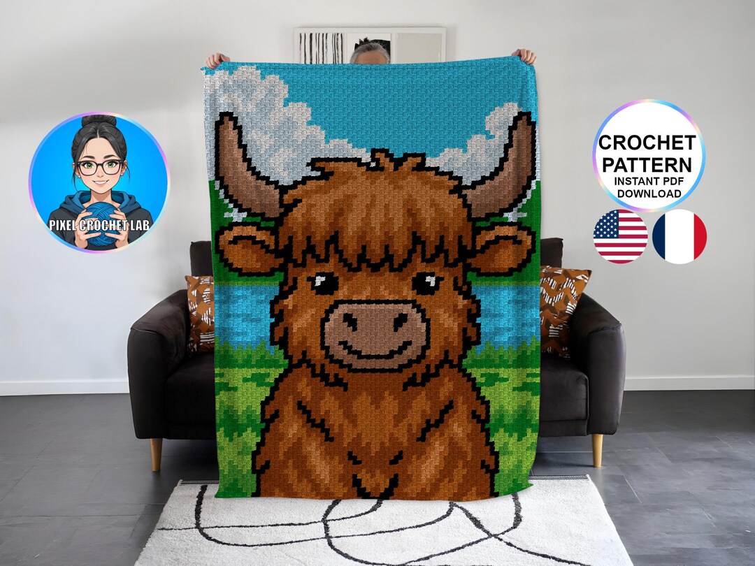Highland Cow C2C Crochet Blanket Pattern, Animal Afghan Design ...