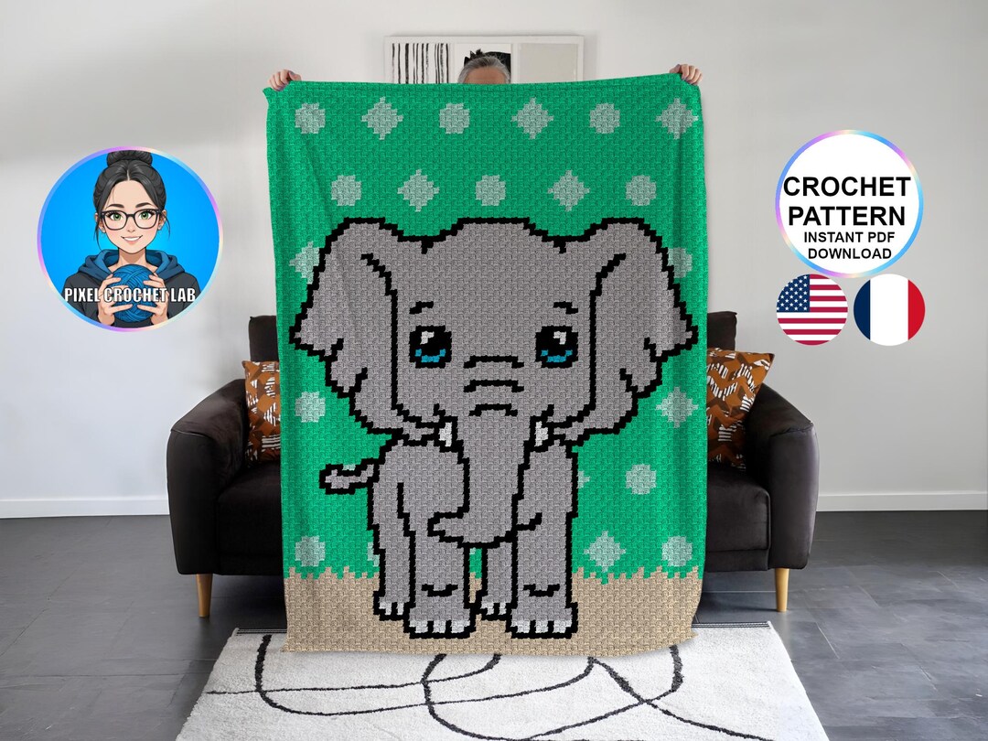 Little Elephant C2C Blanket Crochet Pattern, Baby Savannah Afghan ...