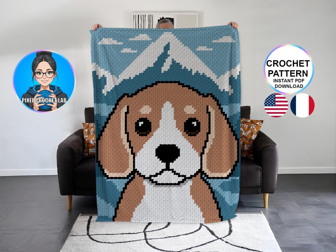 Beagle C2C Blanket Crochet Pattern, Afghan Animal Dog Pattern, Plaid ...