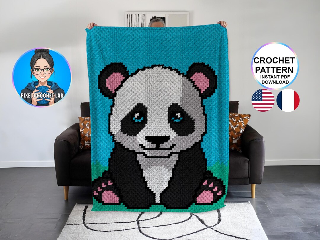 Panda Blanket Crochet Pattern for Baby, Child, Boy or Girl, C2c (corner ...