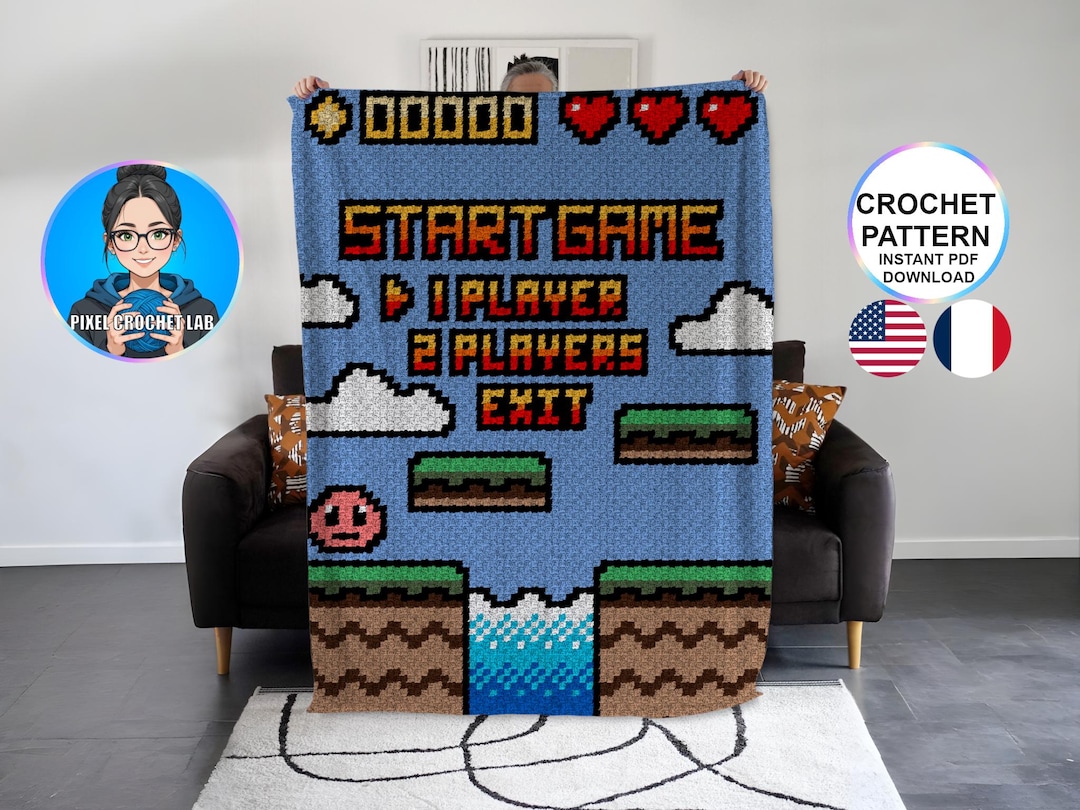 2d Platformer Game, Arcade Retro Gaming Room Blanket, C2C (corner to ...