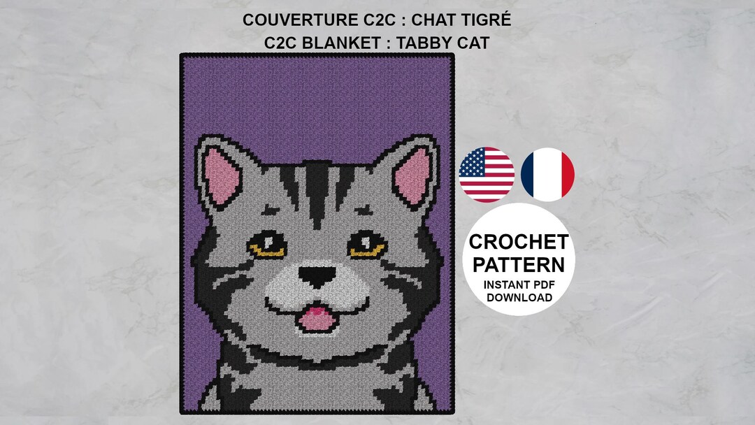Tabby Cat Blanket, C2C corner to Corner Stitch Crochet Pattern, Written ...