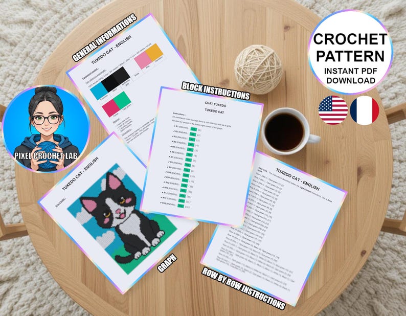 Tuxedo Cat C2C Blanket Crochet Pattern, Afghan Kitten Pattern ...