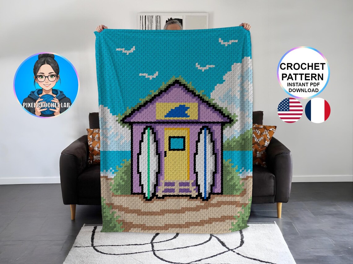 Surf Shop Paddle Board C2C Blanket Crochet Pattern, Afghan Beach ...