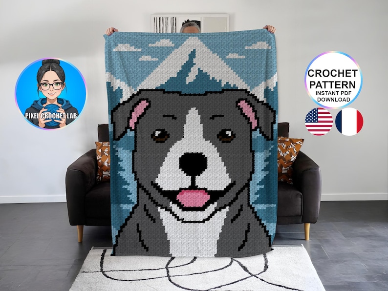 Staffy C2C Blanket Crochet Pattern, Afghan Staff Dog Pattern, Graphghan ...