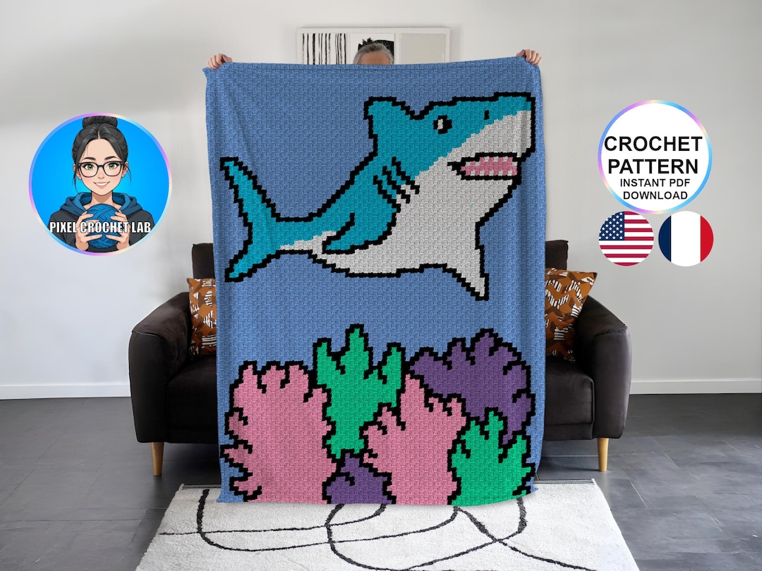 Great White Shark C2C Blanket Crochet Pattern, Marin Animal Afghan ...