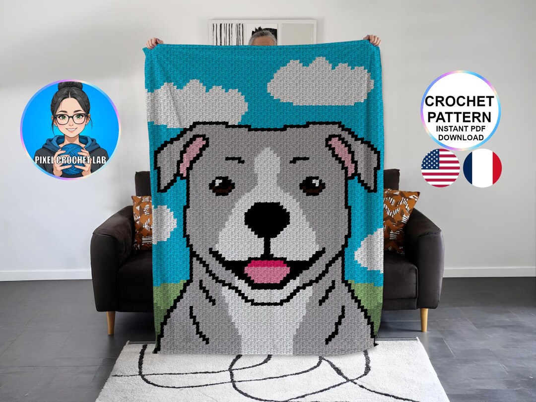 Staffy C2C Blanket Crochet Pattern, Afghan Staff Dog Pattern, Graphghan ...