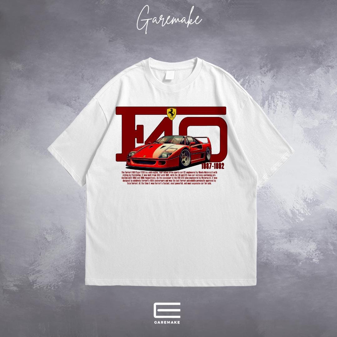 Ferrari F40 Graphic Tee Iconic Sports Car Enthusiast / Car Lovers Shirt ...