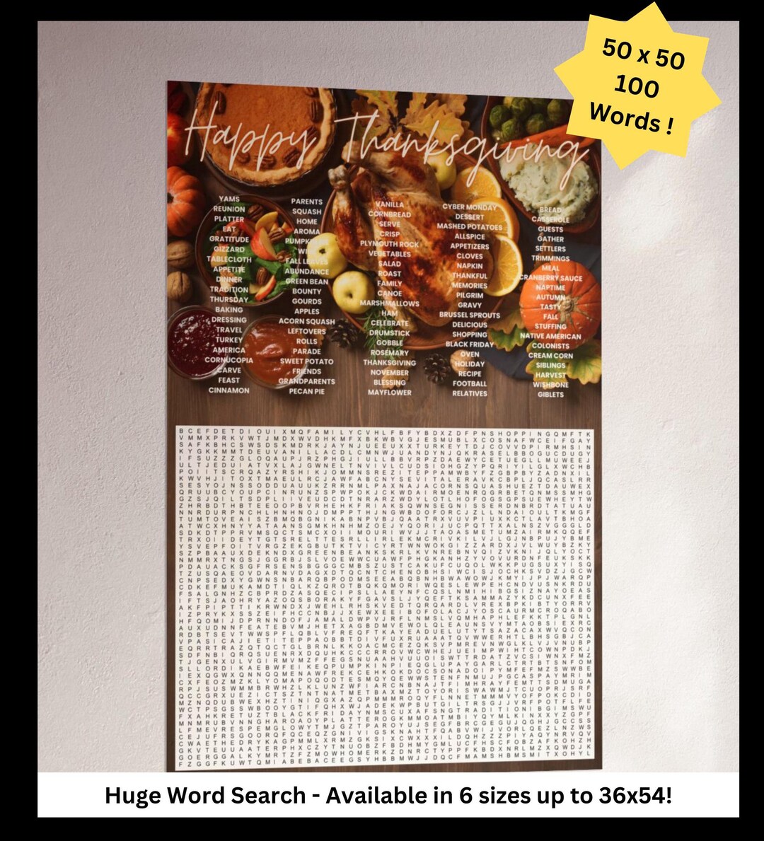 Giant Thanksgiving Word Search Wall Art Poster Game - Etsy
